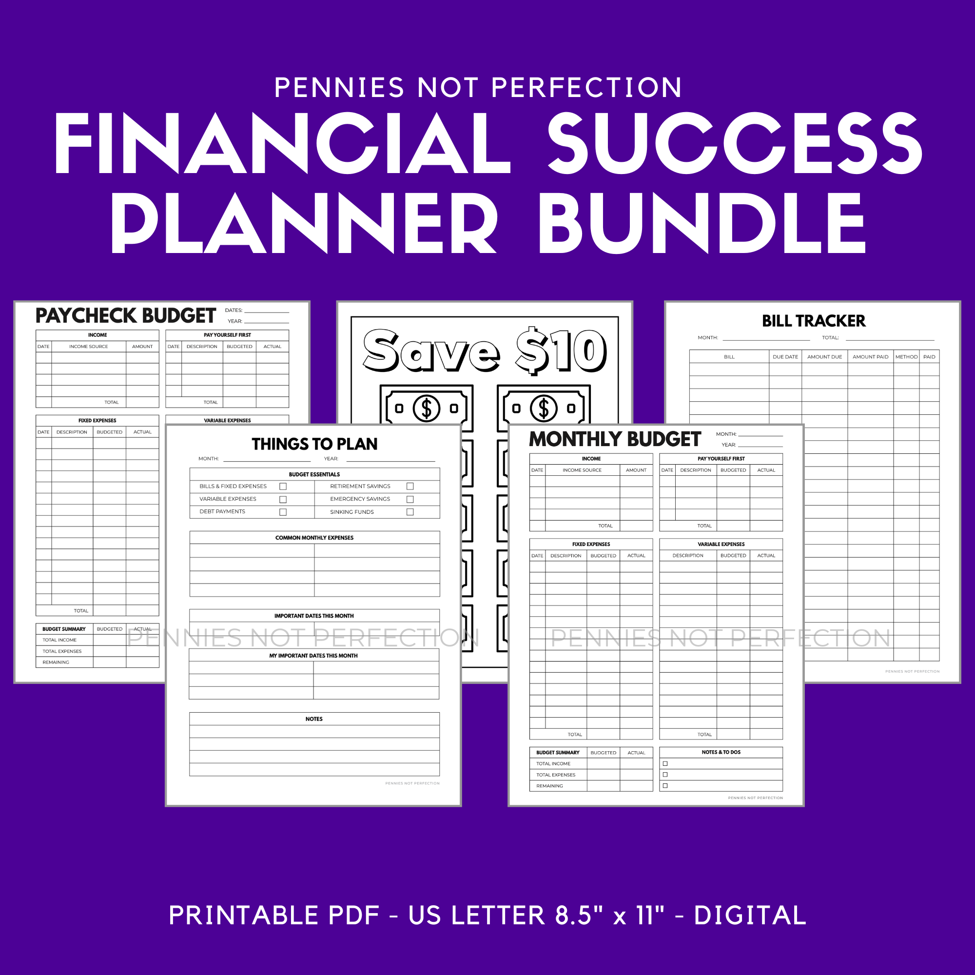 Financial Success Planner Bundle (All In ONE: Budgeting, Savings, Debt ...