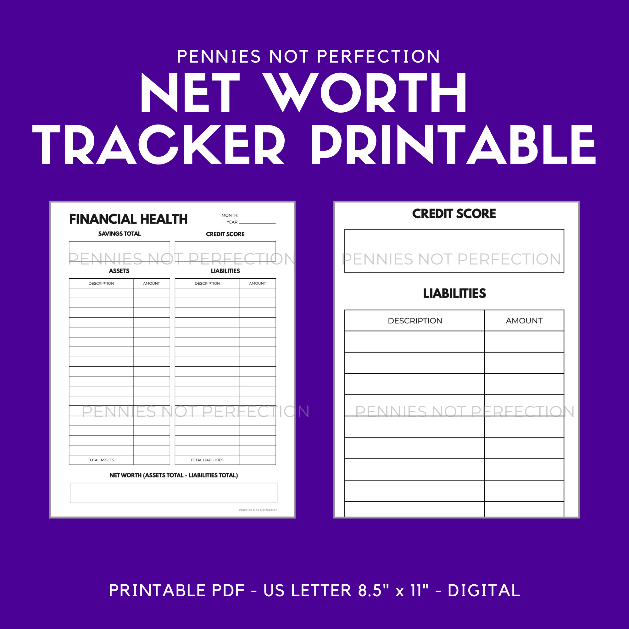 Net Worth Tracker, Financial Health Progress Printable ...