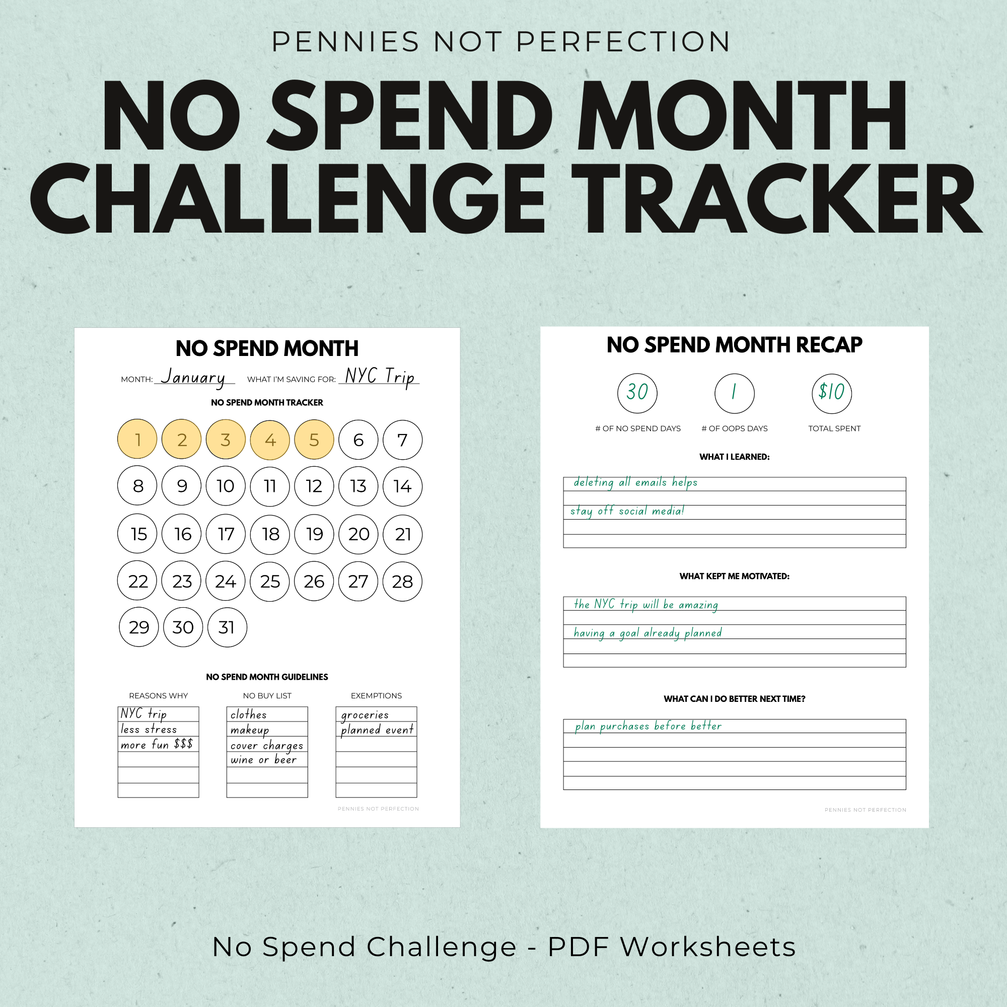 No Spend Month Tracker For No Spend Challenges – penniesnotperfection