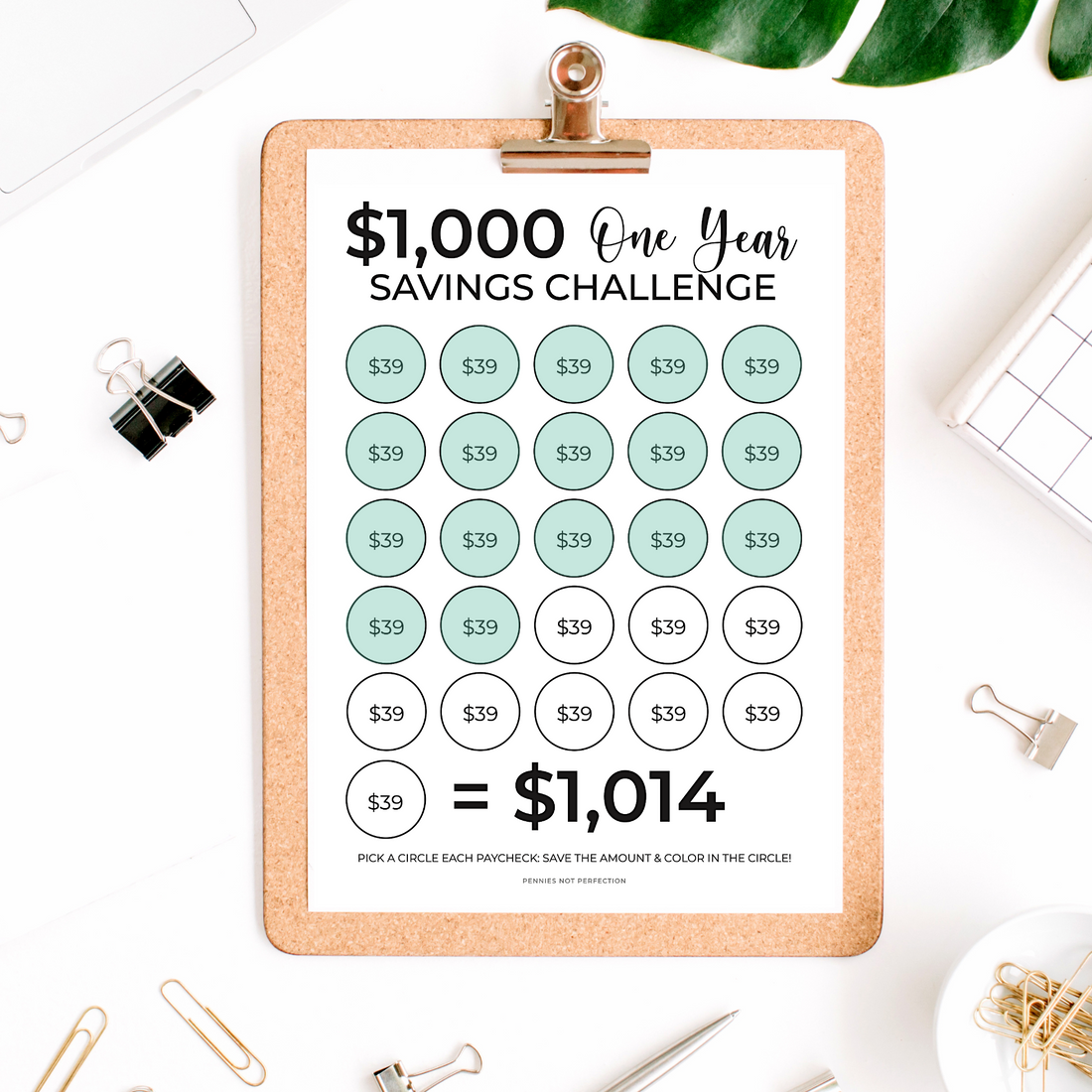 $1,000 Biweekly Savings Challenge Tracker (Save $1,000 In One Year ...