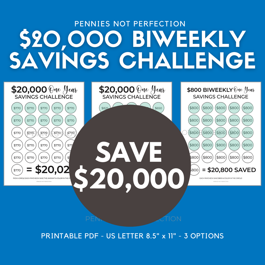 $20,000 Biweekly Savings Challenge Printable (Save $20,000 In One Year ...