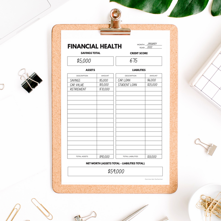 Net Worth Tracker, Financial Health Progress Printable ...